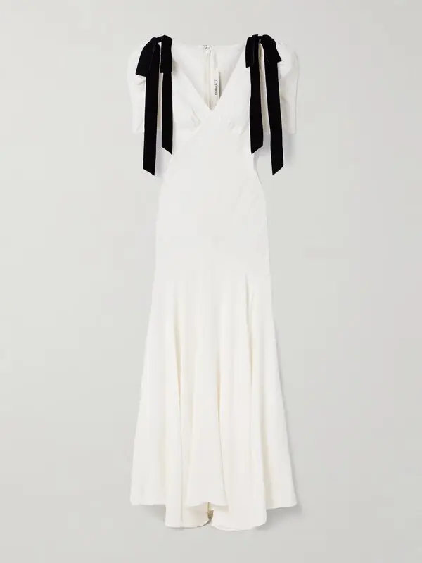 RODARTE Velvet Bow-embellished Silk-crepe Gown - White