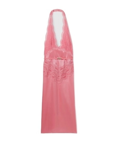 Gucci Lace Detailed Satin Halterneck Dress - Pink