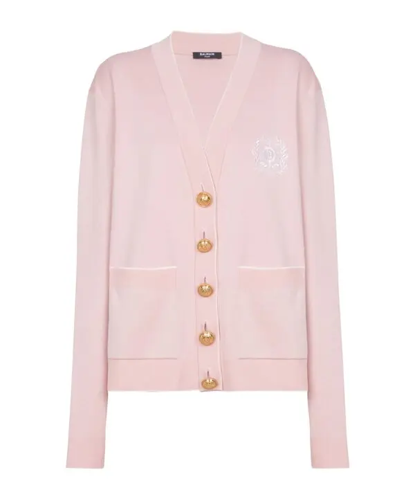 Balmain Emblème Embroidered Knit Cardigan - Pink
