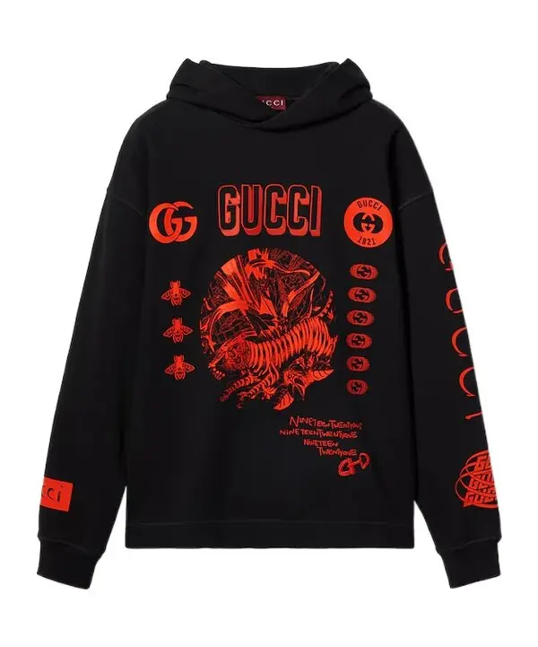 Gucci Logo Symbols Hooded Sweatshirt - Black