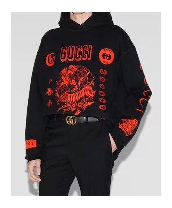Gucci Logo Symbols Hooded Sweatshirt - Black