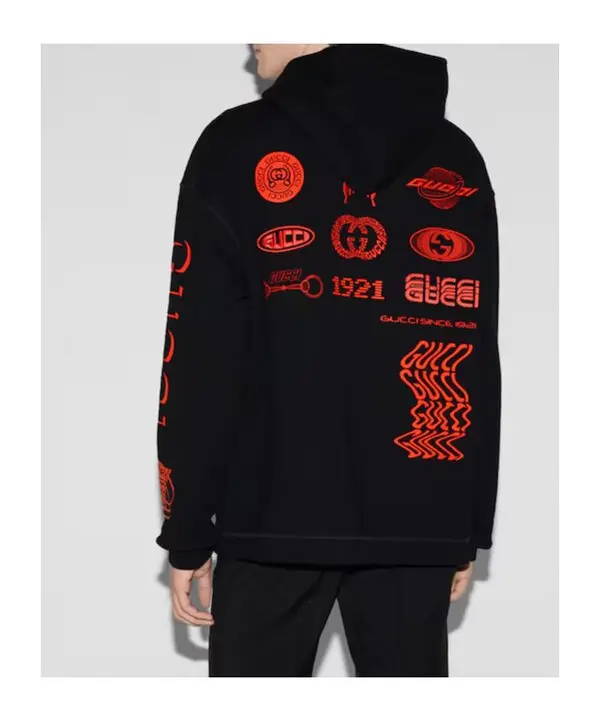 Gucci Logo Symbols Hooded Sweatshirt - Black