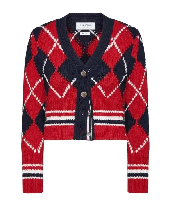 Thom Browne Argyle Intarsia V-neck Cardigan - Red