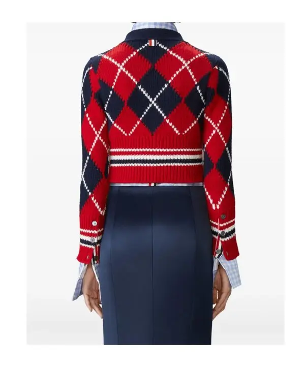 Thom Browne Argyle Intarsia V-neck Cardigan - Red