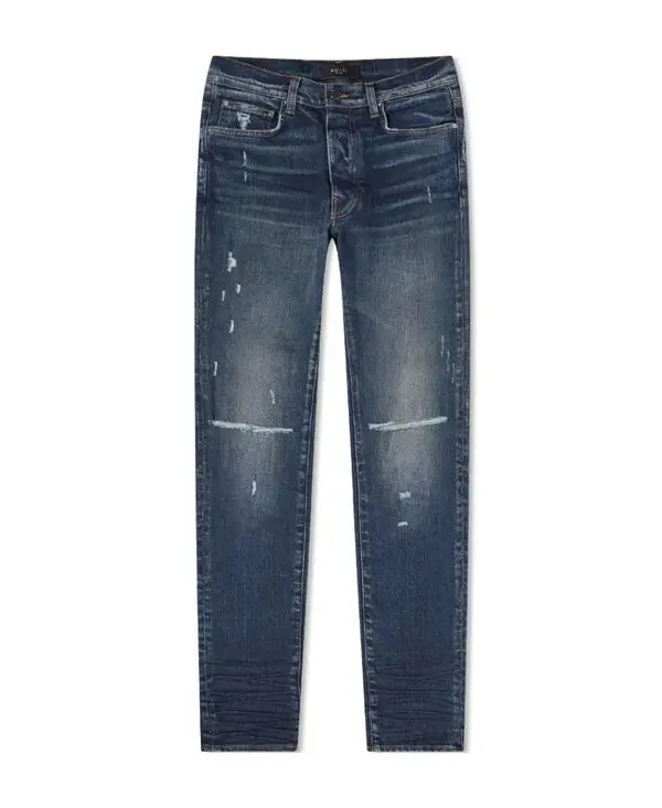 Amiri Ripped-detail Straight-leg Jeans - Blue