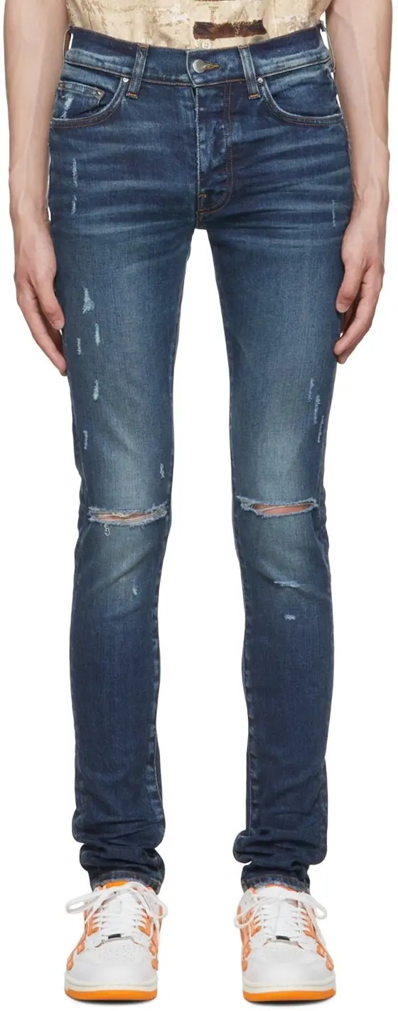 Amiri Ripped-detail Straight-leg Jeans