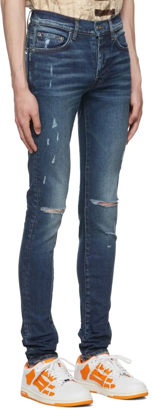 Amiri Ripped-detail Straight-leg Jeans