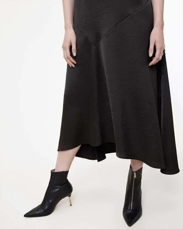 ALLSAINTS Lace Trim Asymmetrical Midi Dress