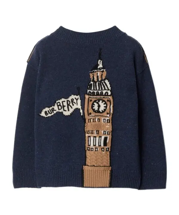 Burberry Big Ben Embroidered Wool Sweater - Storm