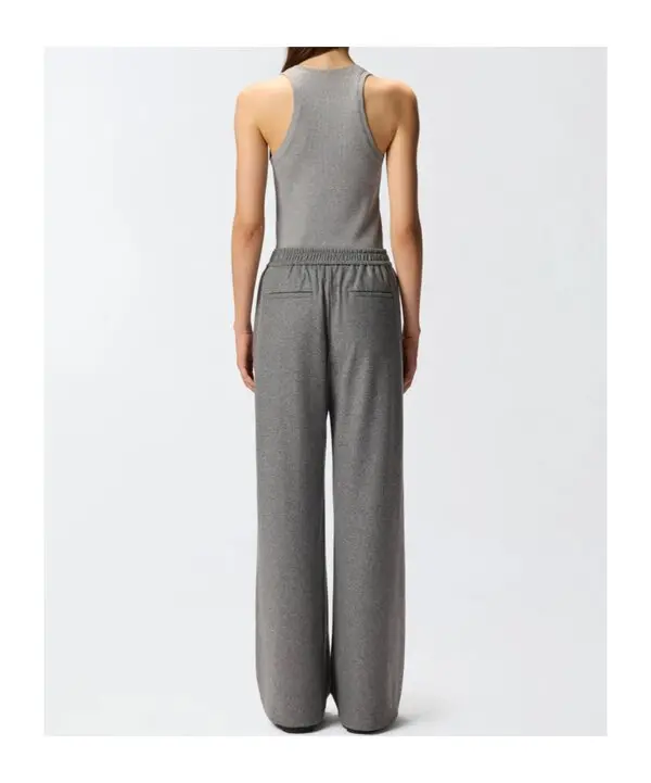 Pinko Elasticated Waist Wide Leg Flannel Trousers - Gray