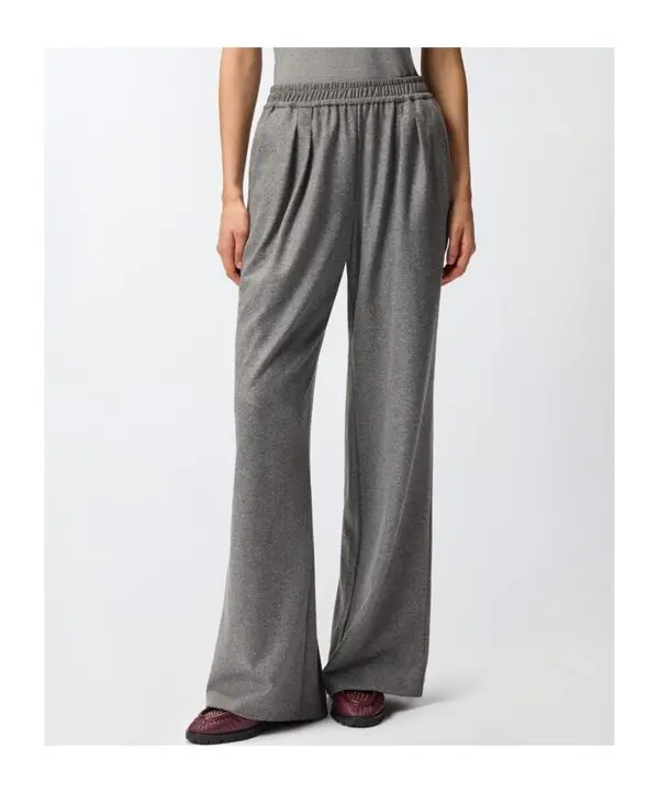 Pinko Elasticated Waist Wide Leg Flannel Trousers - Gray