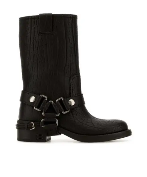 Miu Miu Moto Round-toe Boots With Buckled Straps