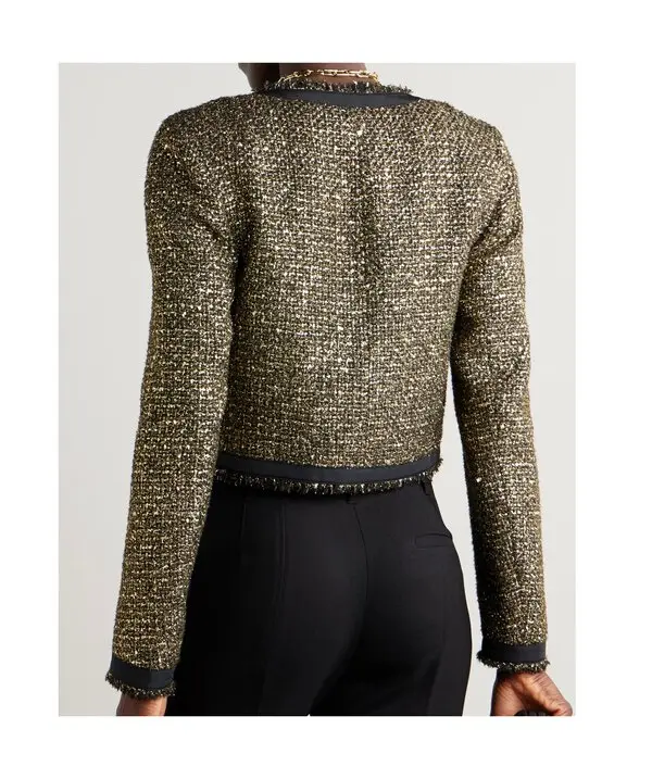Ulla Johnson Anisa Double-breasted Metallic Tweed Cropped Jacket