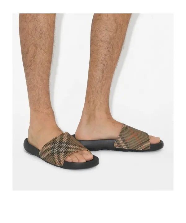 Burberry Checked Slip-on Slides - Sand