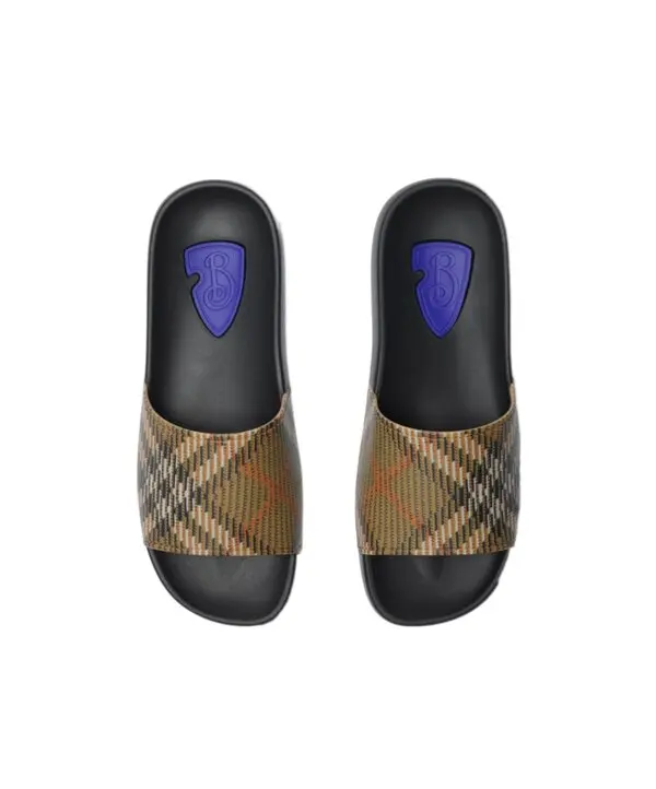 Burberry Checked Slip-on Slides - Sand