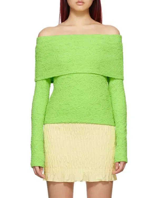 MSGM Off-shoulder Textured Long Sleeve Top