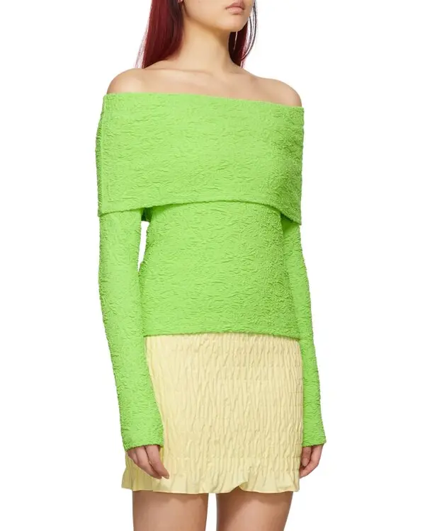 MSGM Off-shoulder Textured Long Sleeve Top