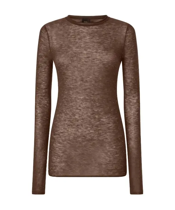 Pinko Long-sleeved Sheer Knitted T-shirt - Brown