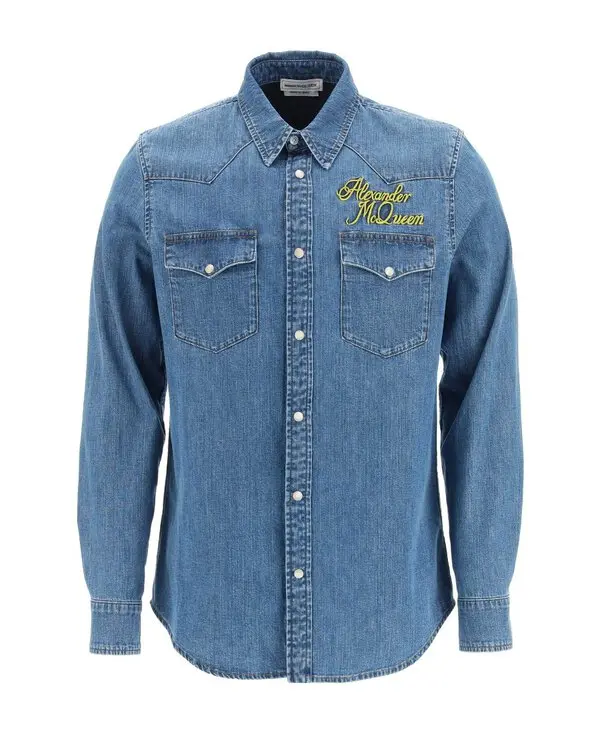 Alexander McQueen Logo Detailed Denim Shirt