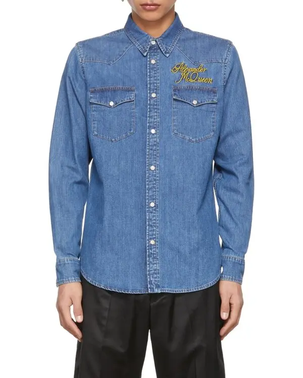 Alexander McQueen Logo Detailed Denim Shirt
