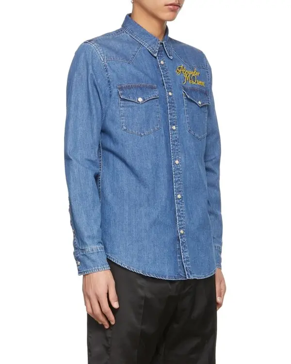 Alexander McQueen Logo Detailed Denim Shirt