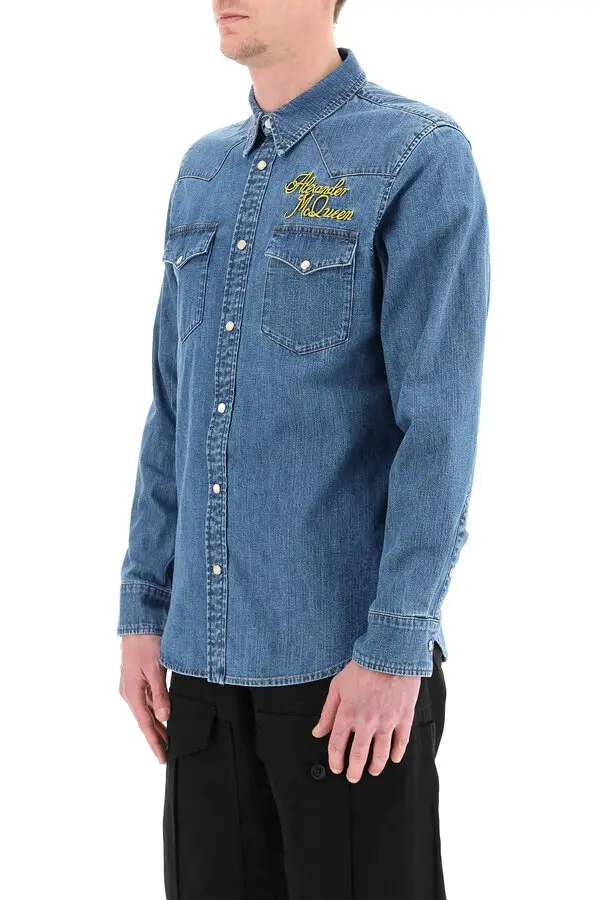Alexander McQueen Logo Detailed Denim Shirt