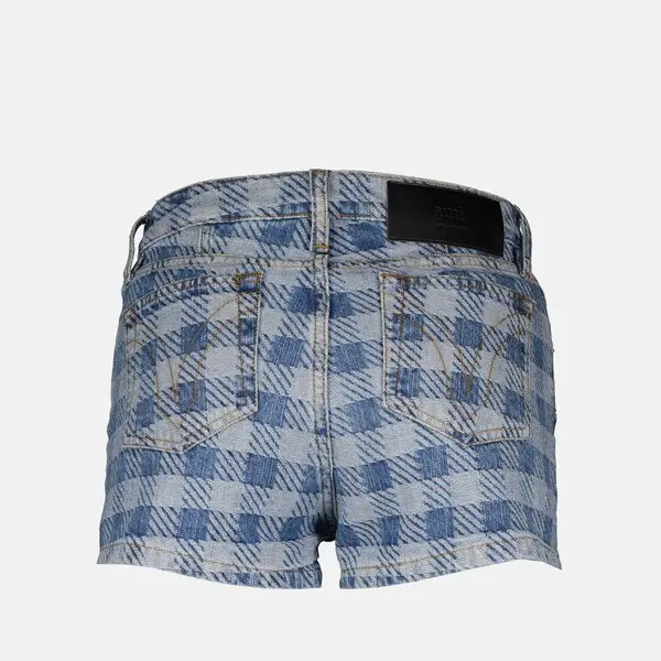 AMI Paris Checkered Denim Shorts - Gray