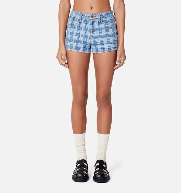 AMI Paris Checkered Denim Shorts - Gray