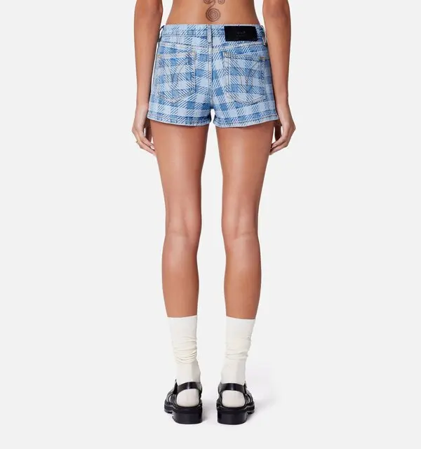 AMI Paris Checkered Denim Shorts - Gray