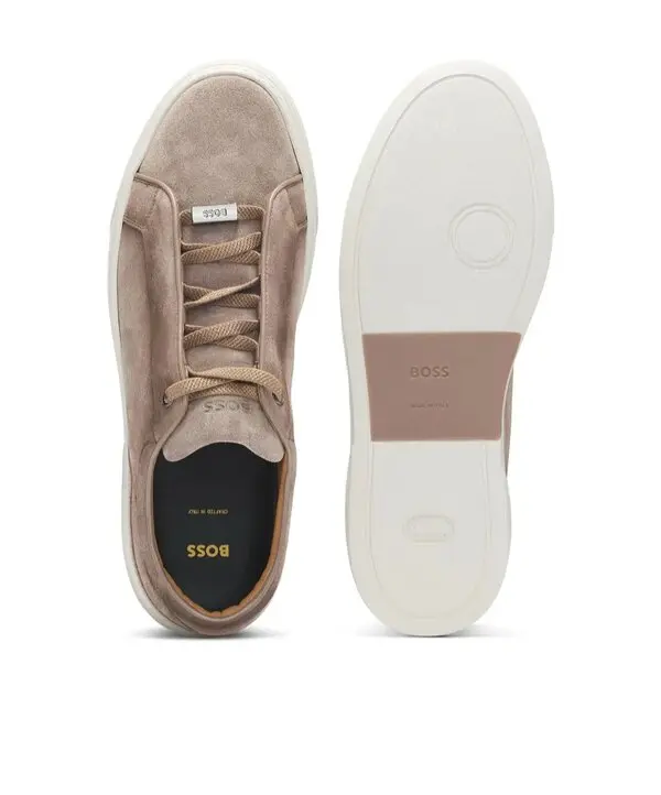 Hugo Boss Boss Suede Low-top Sneakers With Elasticated Laces - White