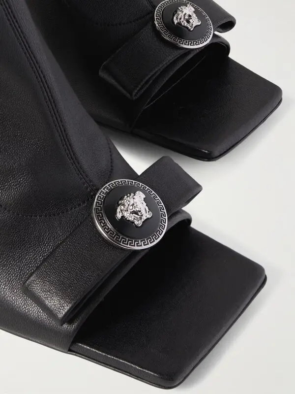 Versace Open Toe Ankle Boots With Block Heel And Zip Detail
