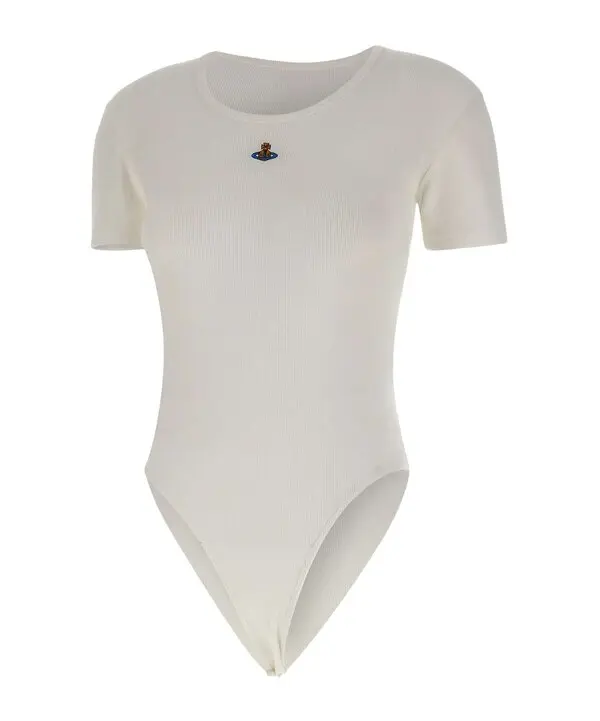 VIVIENNE WESTWOOD Orb Embellished Ribbed Bodysuit - White