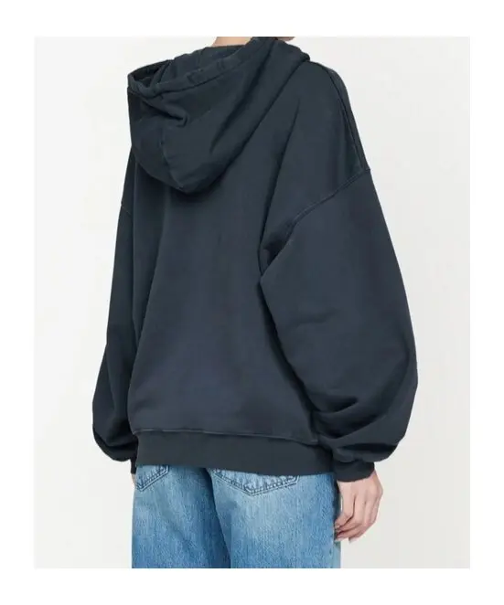 ANINE BING Harvey Distressed Logo Printed Hoodie - Washed Black