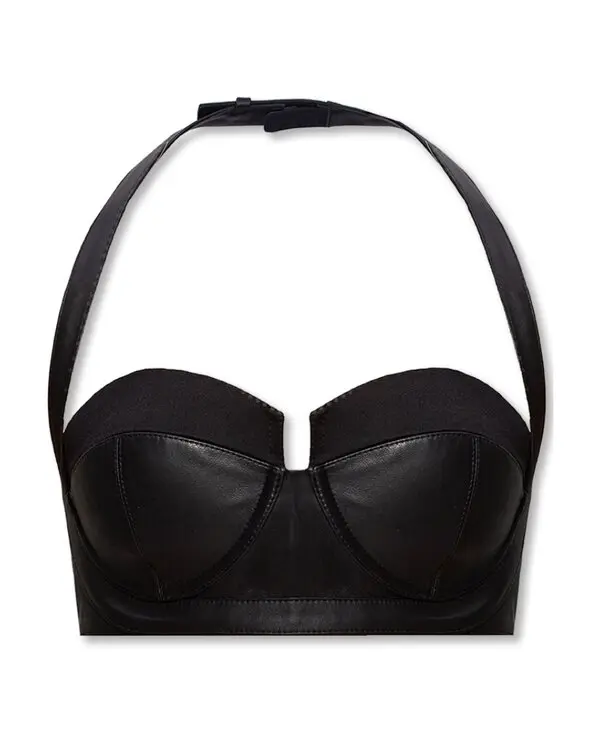 Balmain Leather Crop Top With Open Back - Black
