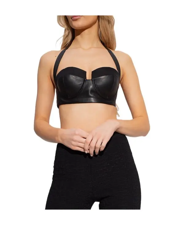 Balmain Leather Crop Top With Open Back