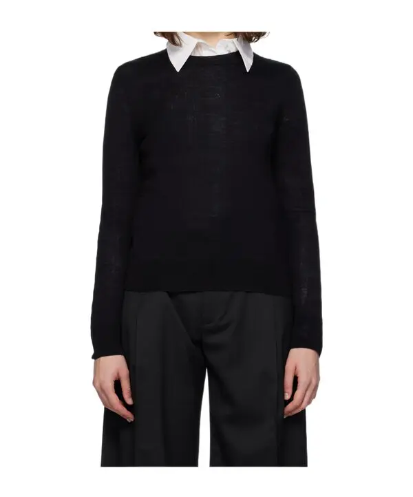 MAISON MARGIELA Rib-knit Crewneck Sweater With Calfskin Elbow Patches