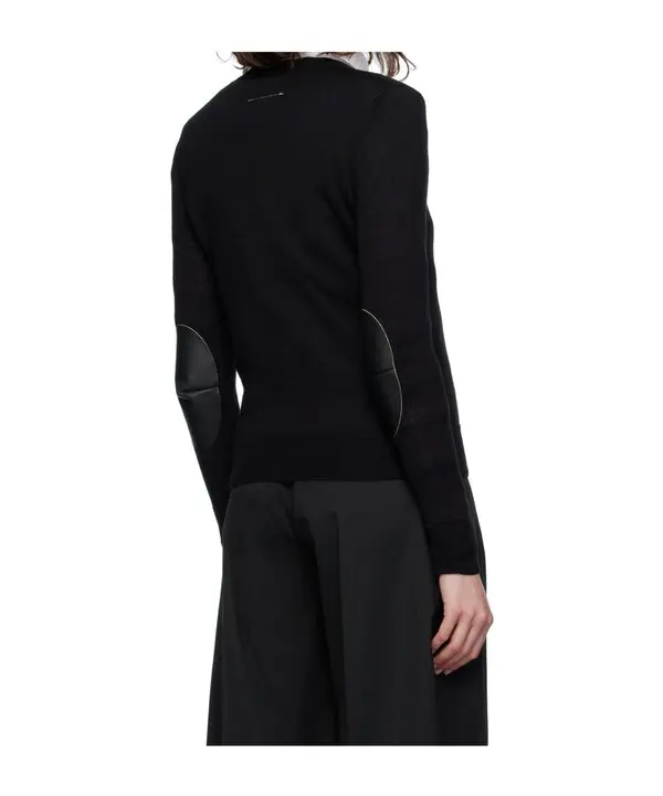 MAISON MARGIELA Rib-knit Crewneck Sweater With Calfskin Elbow Patches