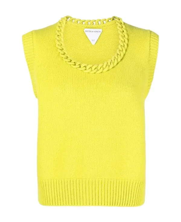 Bottega Veneta Crochet Chain Detailed Ribbed Vest - Yellow