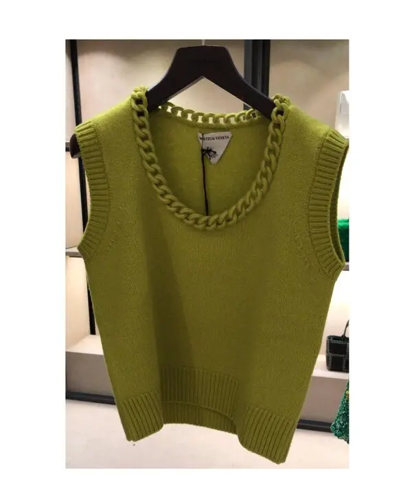 Bottega Veneta Crochet Chain Detailed Ribbed Vest - Yellow
