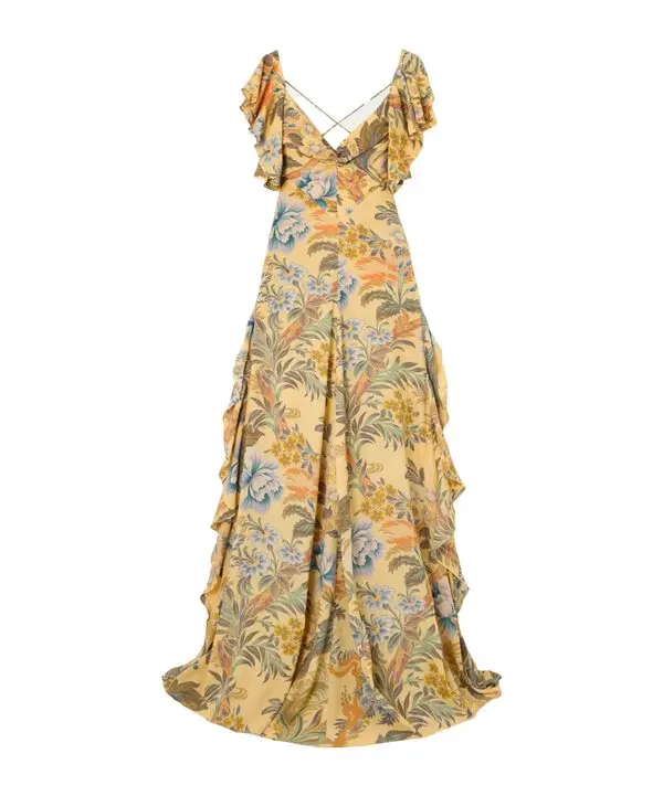 Etro Ruffled Backless Floral Print Maxi Dress