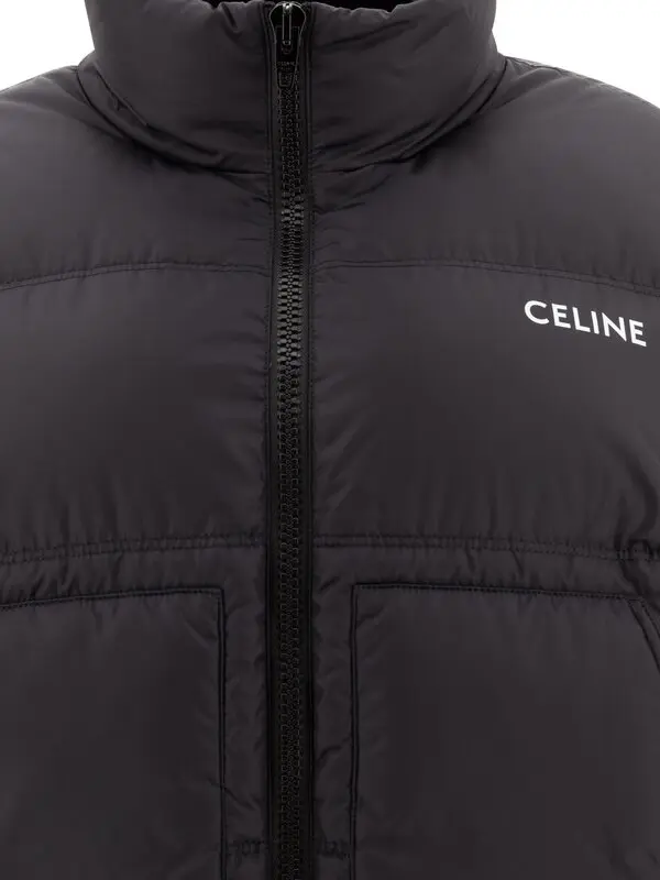 Celine Cropped Down Jacket In Lightweight Nylon - Black