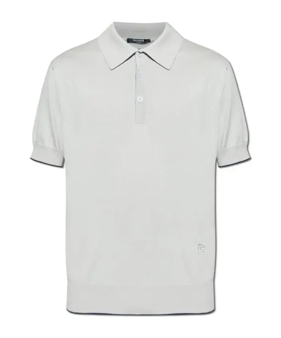Balmain Logo Embroidered Polo Shirt - Grey