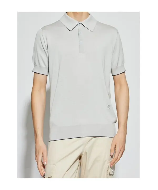 Balmain Logo Embroidered Polo Shirt - Grey