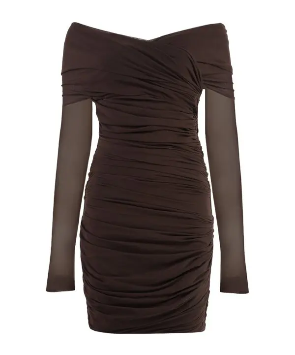 Philosophy Di Lorenzo Serafini Bardot Neck Draped Mesh Mini Dress