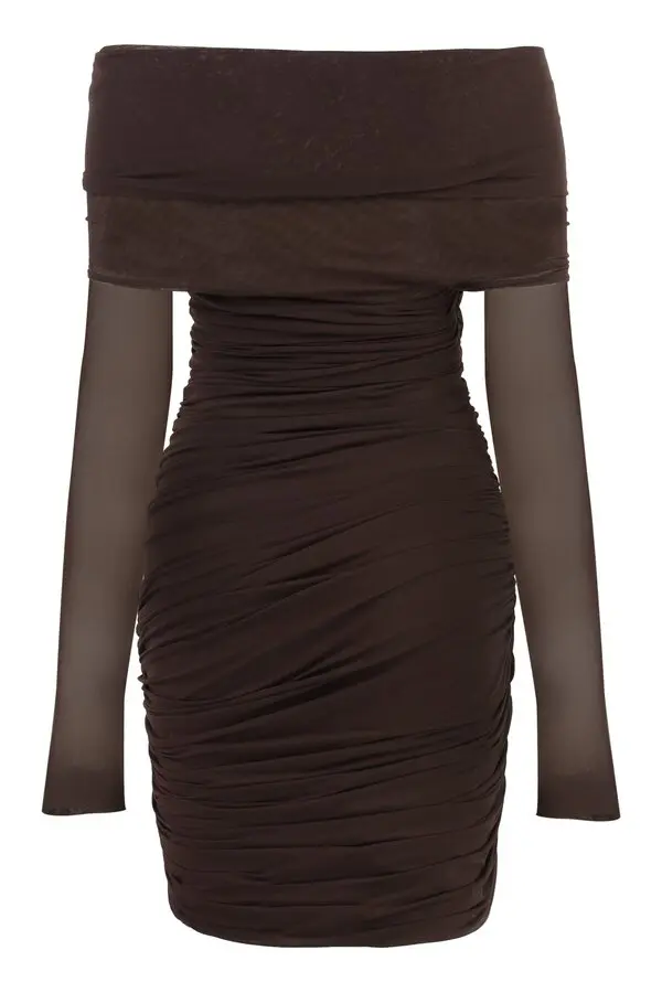 Philosophy Di Lorenzo Serafini Bardot Neck Draped Mesh Mini Dress