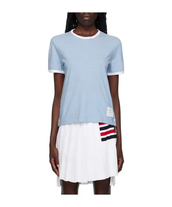 Thom Browne Mixed-color Logo Patch Crewneck T-shirt - Light Blue