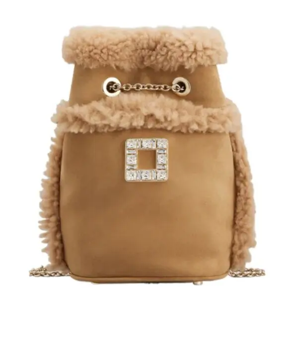 ROGER VIVIER Tres Vivier Backpack In Suede And Shearling - Brown