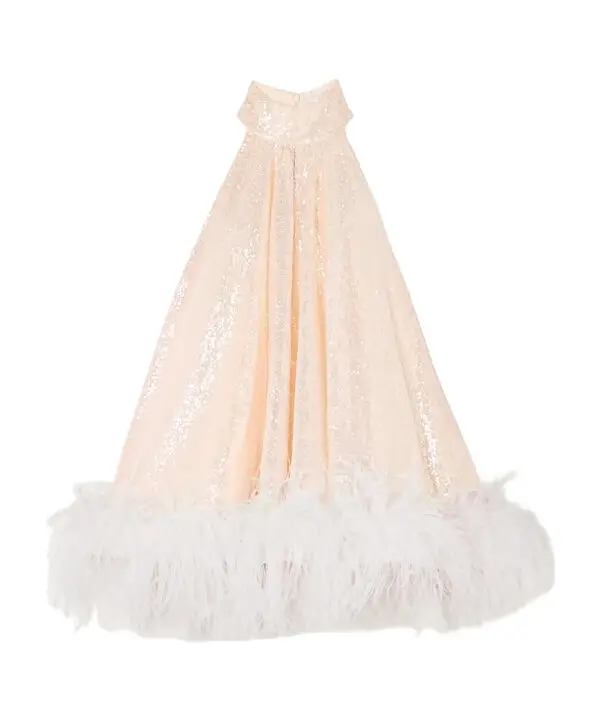 16Arlington Cindy Feather-trimmed Sequined Tulle Mini Dress - White
