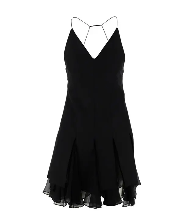 Khaite V-neck Sleeveless Mini Dress With Lotus Trim - Black