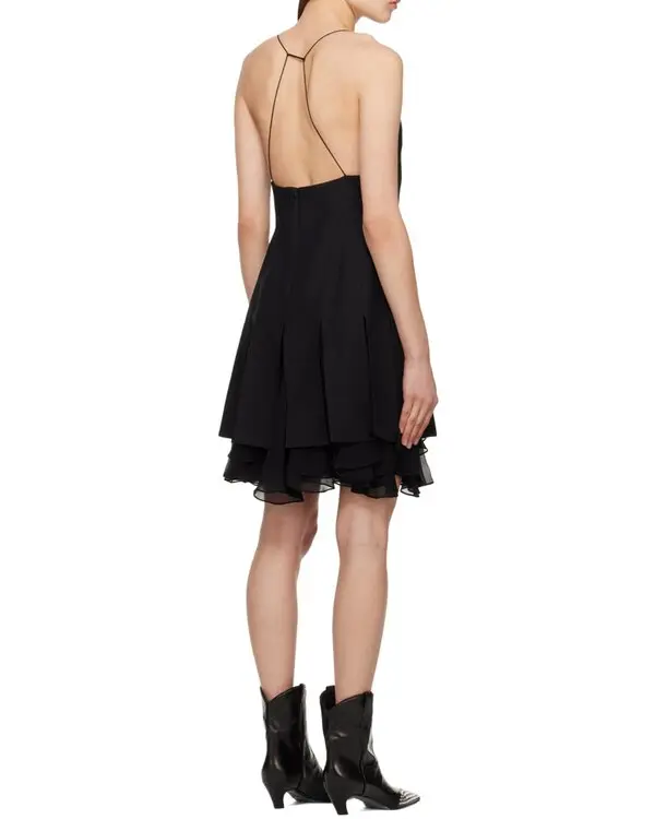 Khaite V-neck Sleeveless Mini Dress With Lotus Trim